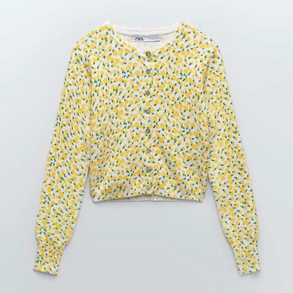 Zara | Sweaters | Zara Yellow Knit Jacquard Jacket | Poshmark